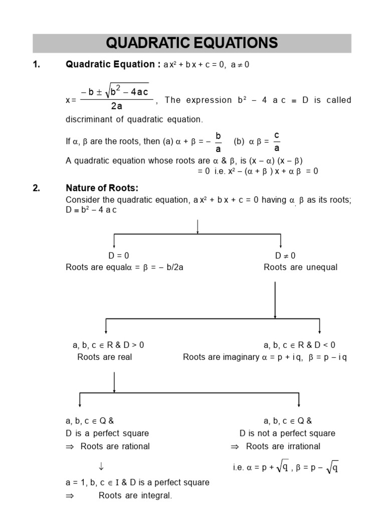 Quadratic Equations | PDF | Algebra | Mathematics