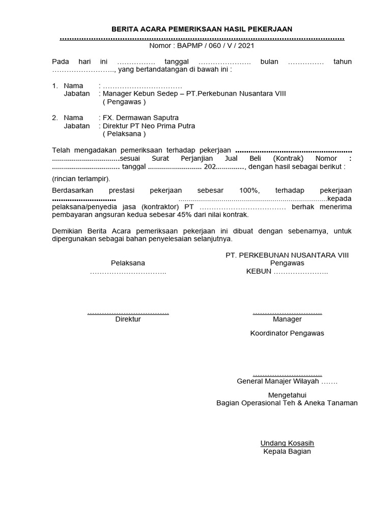 Berita Acara Pemeriksaan Pekerjaan | PDF