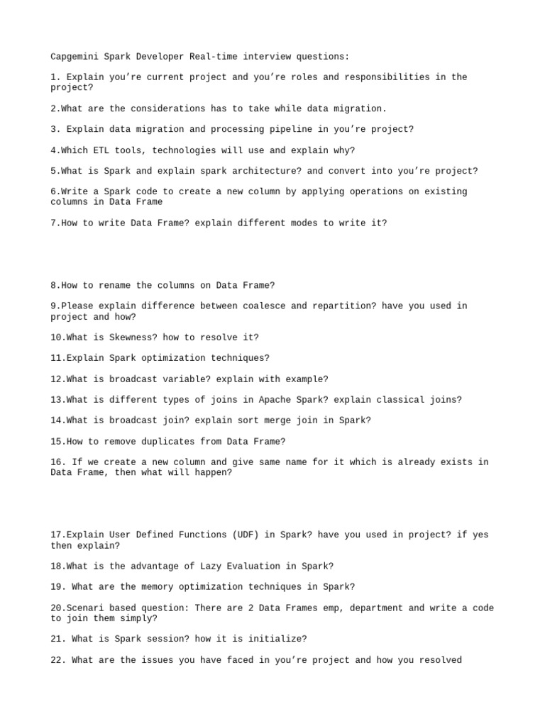 Interview Questions | PDF | Apache Spark | Computer Science