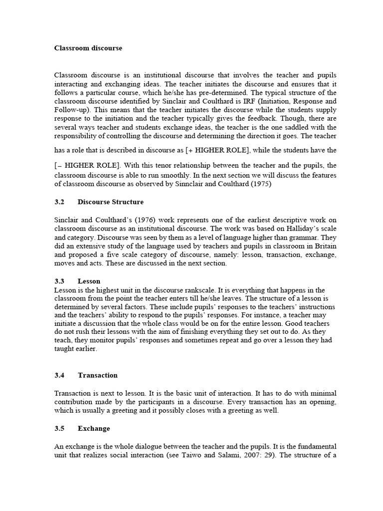 Classroom Discourse | PDF | Teachers | Question