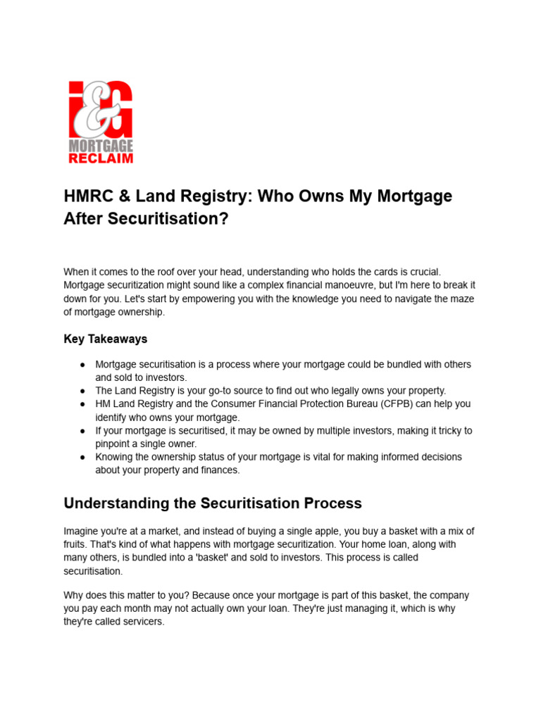 HMRC & Land Registry - Who Owns My Mortgage After Securitisation | PDF ...