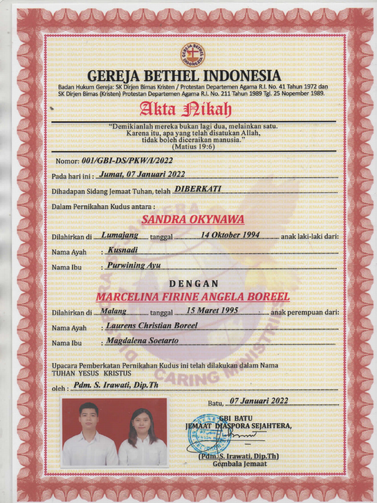 Akta Nikah Gereja | PDF