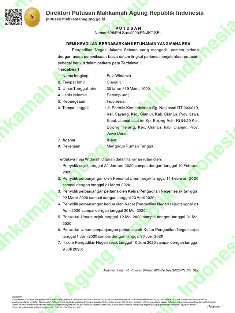 Putusan 626 Pid - Sus 2020 PN JKT - Sel 20240113015635 | PDF