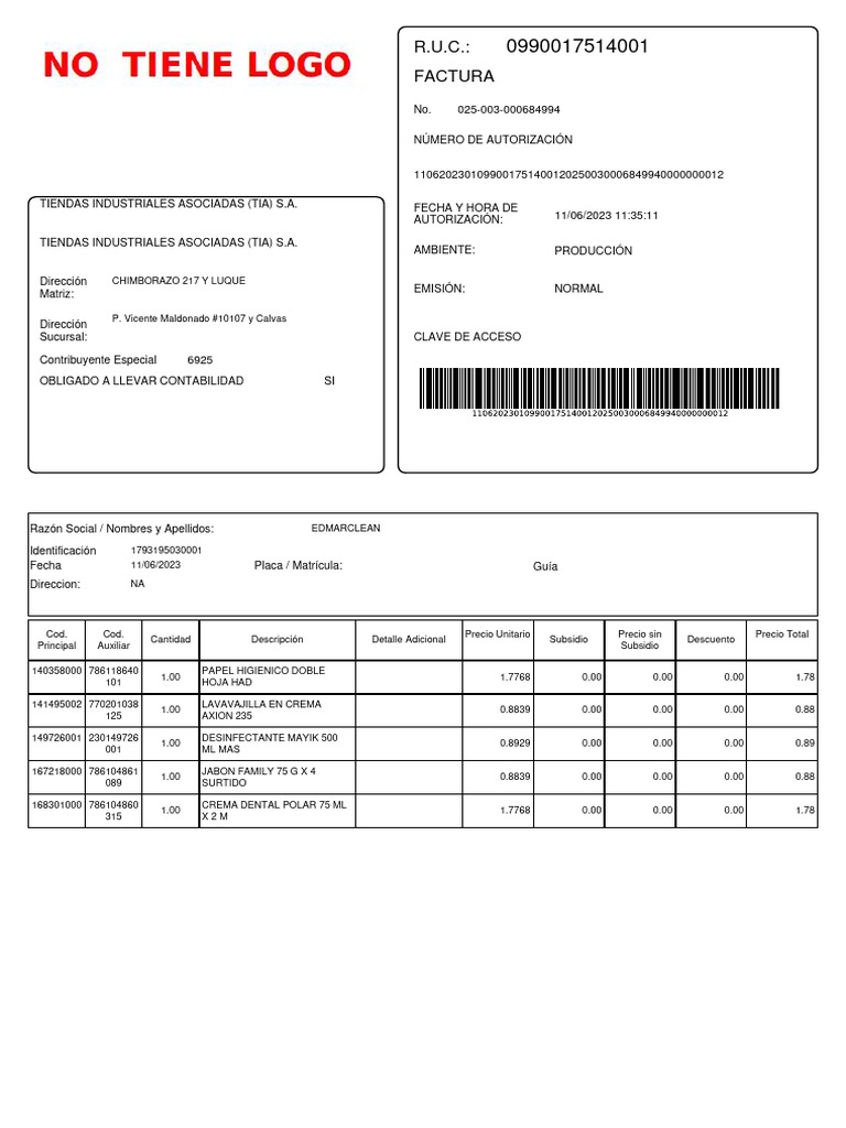 Factura TIA S.A. 11/06/2023 Detalles | PDF | Comercio | Business