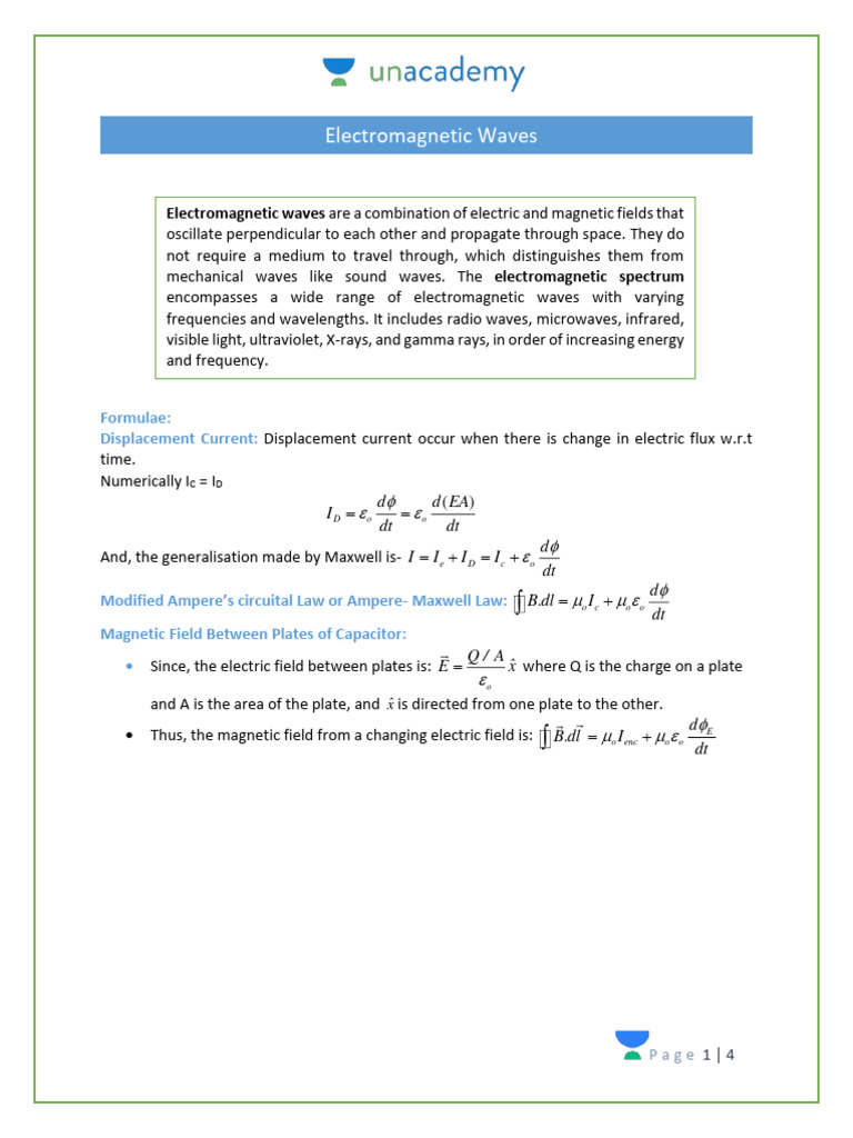 Formula Sheet Electromagnetic Waves 1 | PDF | Electromagnetic Radiation | Waves