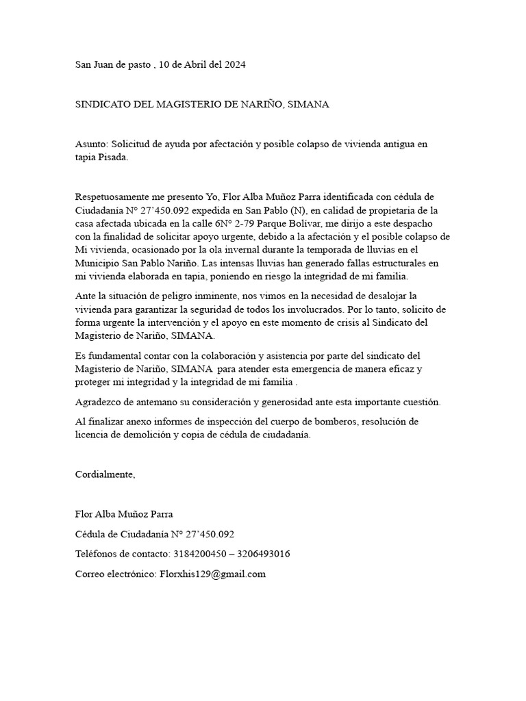 Solicitud Ayuda Simana | PDF