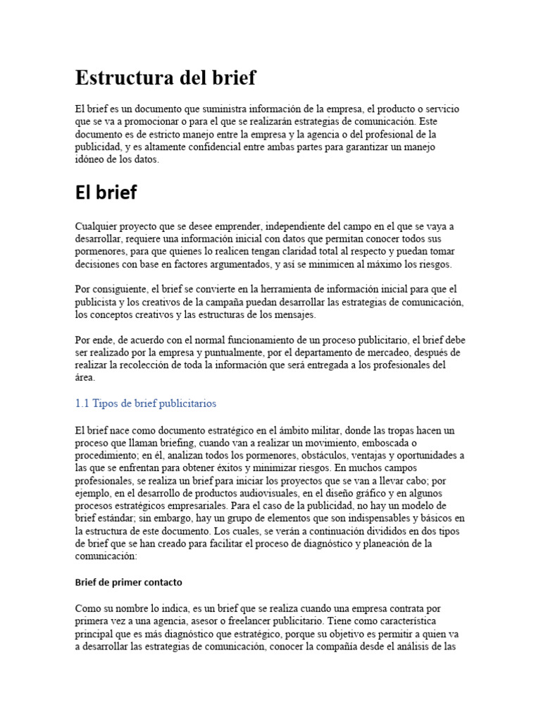Estructura Del Brief | Descargar gratis PDF | Publicidad | Business