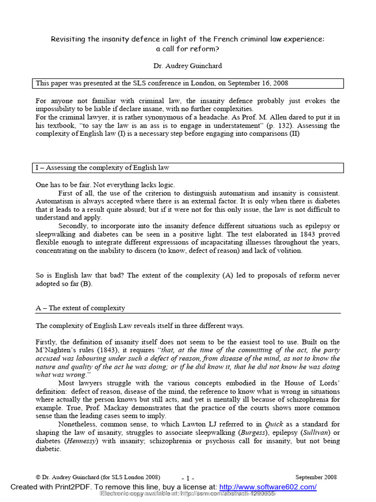 Insanity Defence: A Call for Reform? | PDF | Insanity Defense | Mental ...