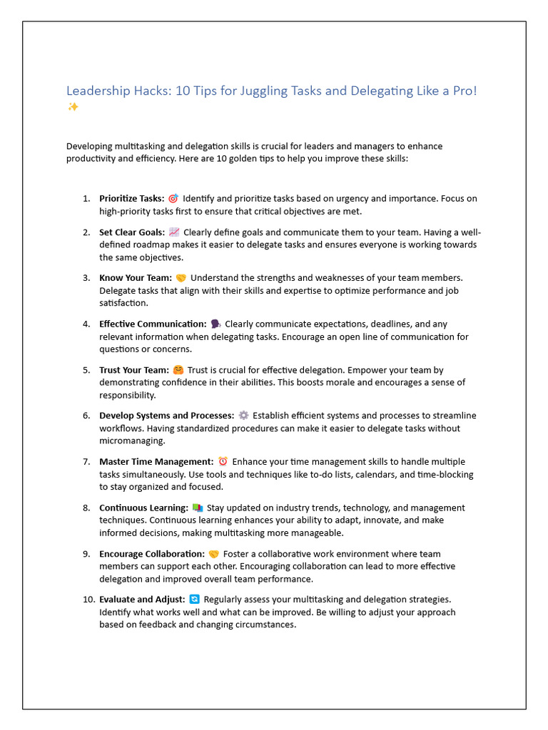 Leadership Tips for Effective Delegation | PDF | Self-Improvement