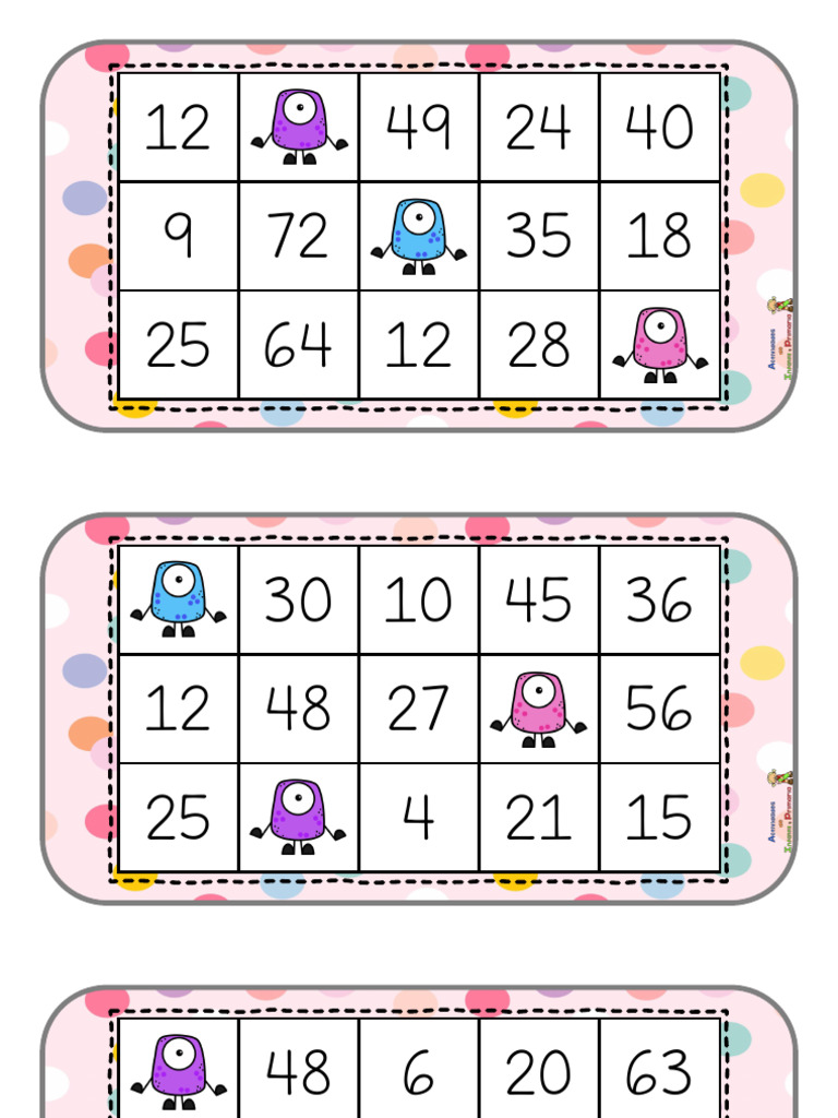Cartones Bingo Tablas Multiplicar | PDF | Negocios