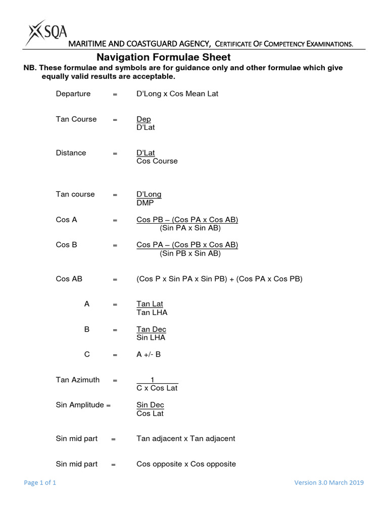 Navigation-Formulae-V-3.0-Revised-March-2019 | PDF