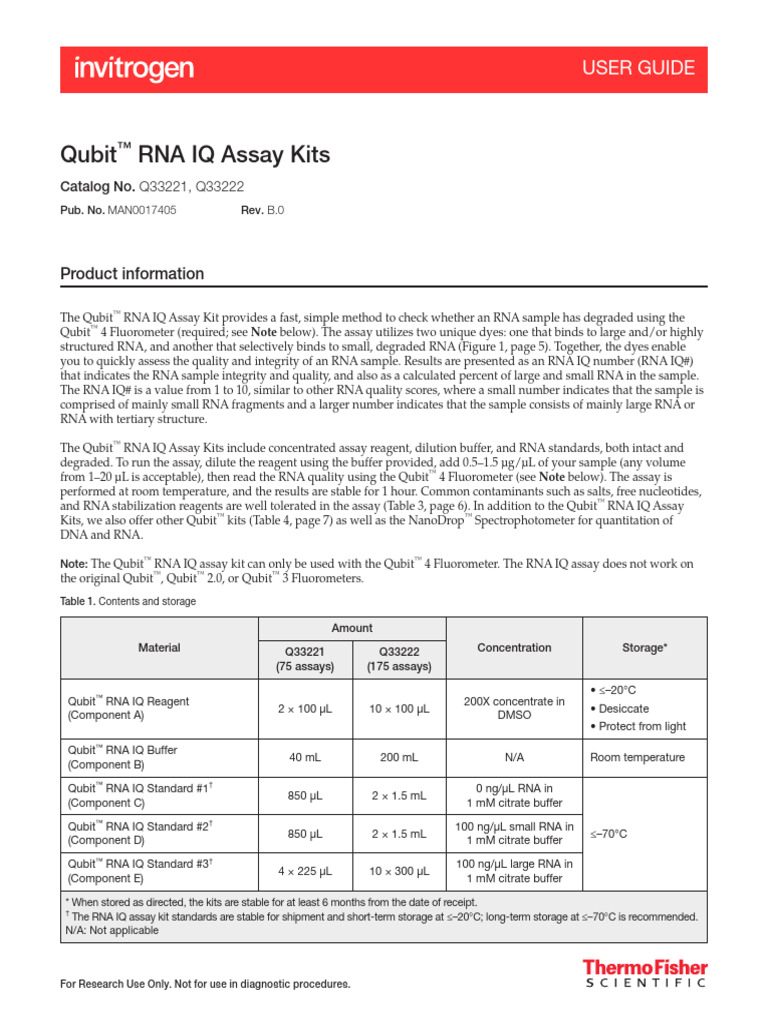 MAN0017405 Qubit RNA IQ Assay Kit UG | PDF | Reverse Transcription ...