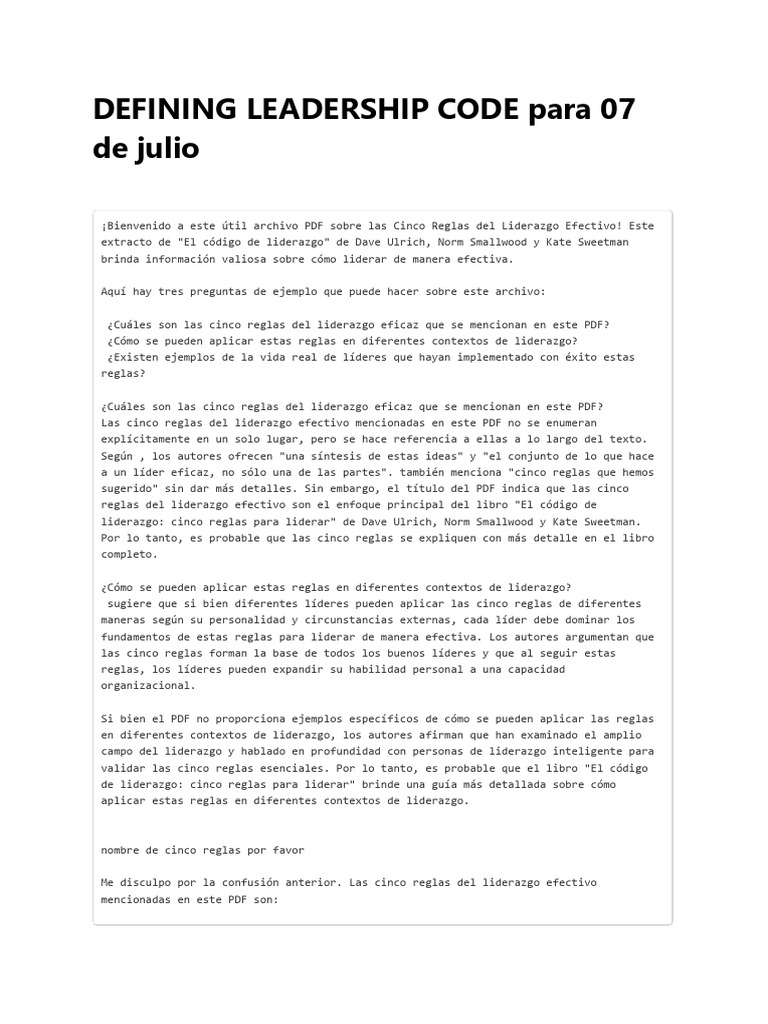 DEFINING LEADERSHIP CODE para 07 de Julio | PDF | Liderazgo