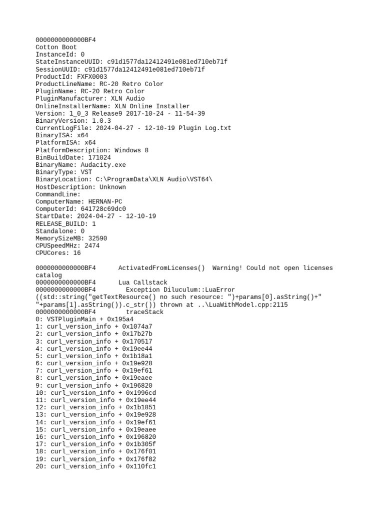 RC-20 Retro Color Plugin Error Log | PDF | System Software | Operating System Families