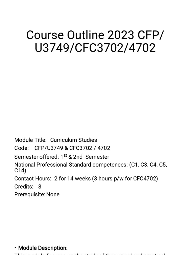 Curriculum Studies Course Outline 2023 | PDF | Curriculum | Evaluation