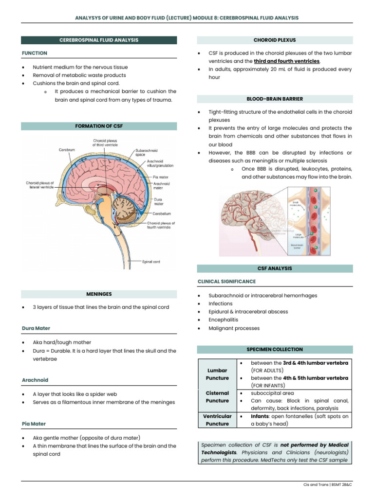Aubf Lecture (2024) - M8 - Cerebrospinal Fluid Analysis | Download Free PDF | Cerebrospinal ...