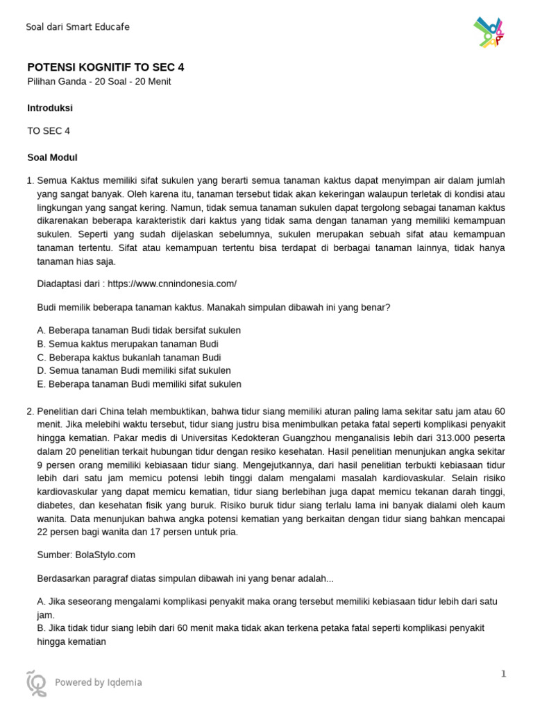 Potensi Kognitif To Sec 4 | PDF