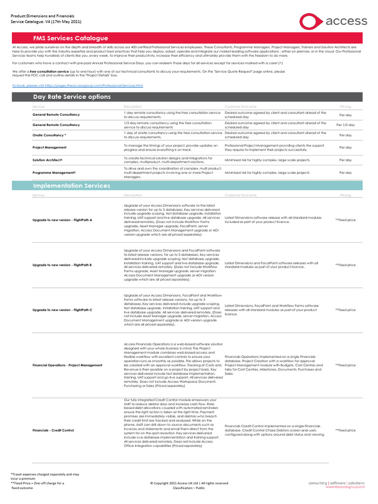 Fms Service Catalogue 2021 | PDF | Databases | Consultant