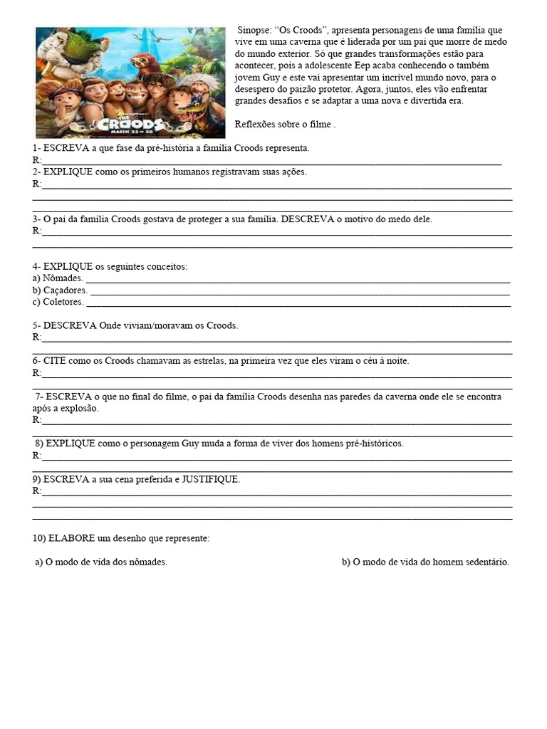Atividades Do Filme Croods | PDF | Artes Linguísticas e Disciplina ...