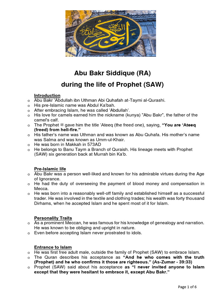 Chapter 4- Abu Bakr & Umer (RA) during the life of Prophet (SAW) | PDF | Muhammad | Umar