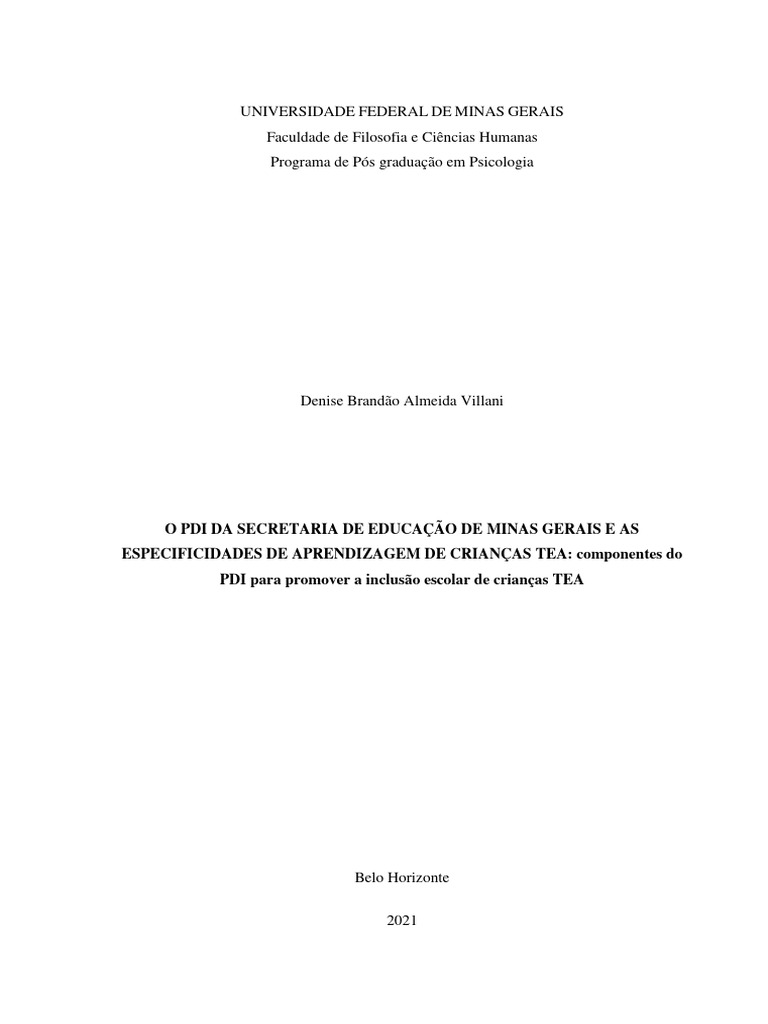 O Pdi Da Secretaria de Educação de Minas Gerais e As Especificidades de ...