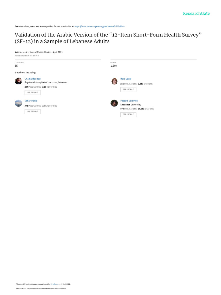 Haddadetal SF-12 | PDF | Survey Methodology | Standard Deviation