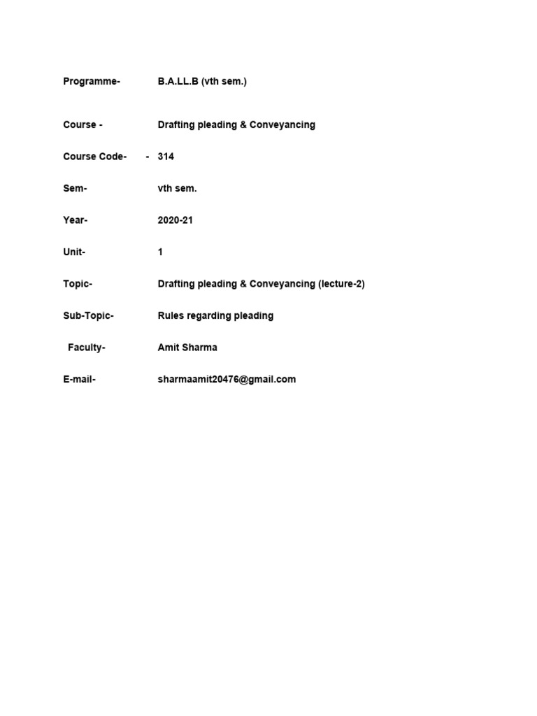 Drafting Pleading (BALLB 314) (U 1, P 2) | PDF | Pleading | Lawsuit