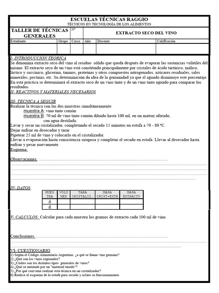 Determinación del Extracto Seco del Vino | PDF | Vino | Sustancias químicas