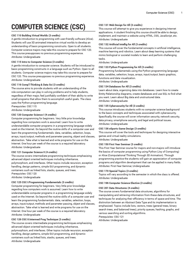 Computer Science (CSC) | PDF | Databases | Computer Programming