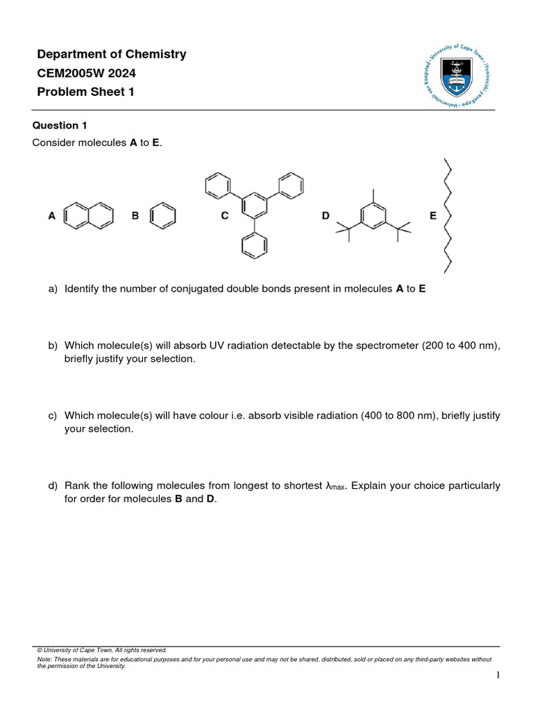 CEM2005W 2024 - Problem Sheet 1 | PDF | Infrared Spectroscopy | Absorption Spectroscopy