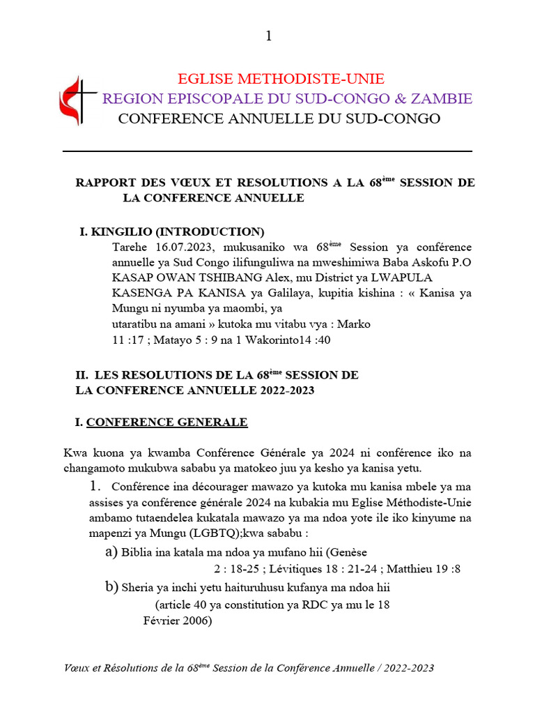 LES RESOLUTIONS DE LA 68 Ème SESSION DE LA CONFERENCE ANNUELLE 2023 | PDF