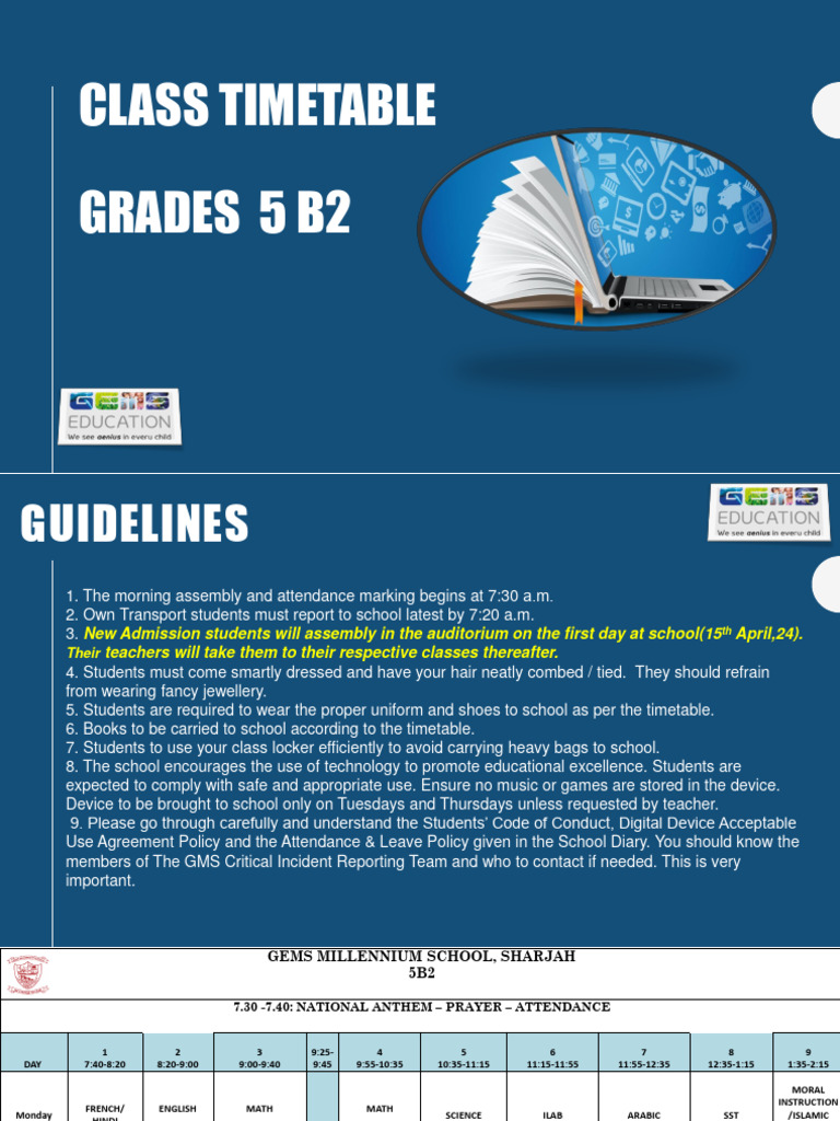 Grades 5B2 - Timetable - April 2024 | PDF