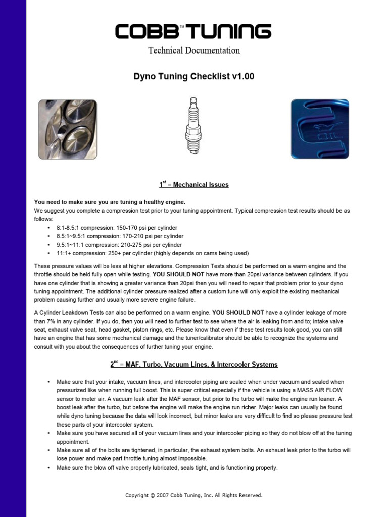 Dyno Tuning Checklist v1.00 | PDF | Vehicle Technology | Vehicles