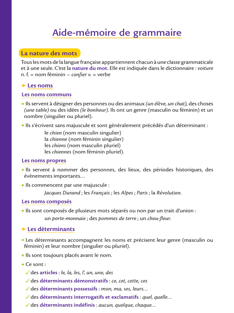 Aide-mémoire sur les classes grammaticales | PDF | Clause | Phrase