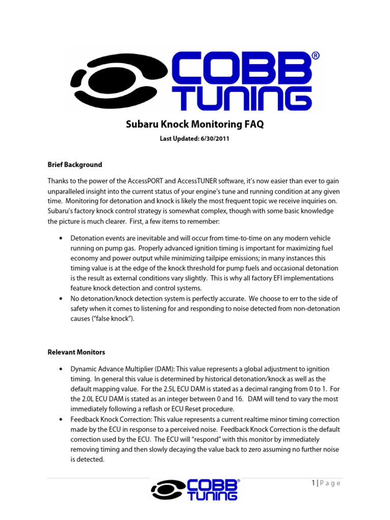 Subaru Knock Monitoring FAQ v2 | PDF | Vehicle Technology | Energy ...