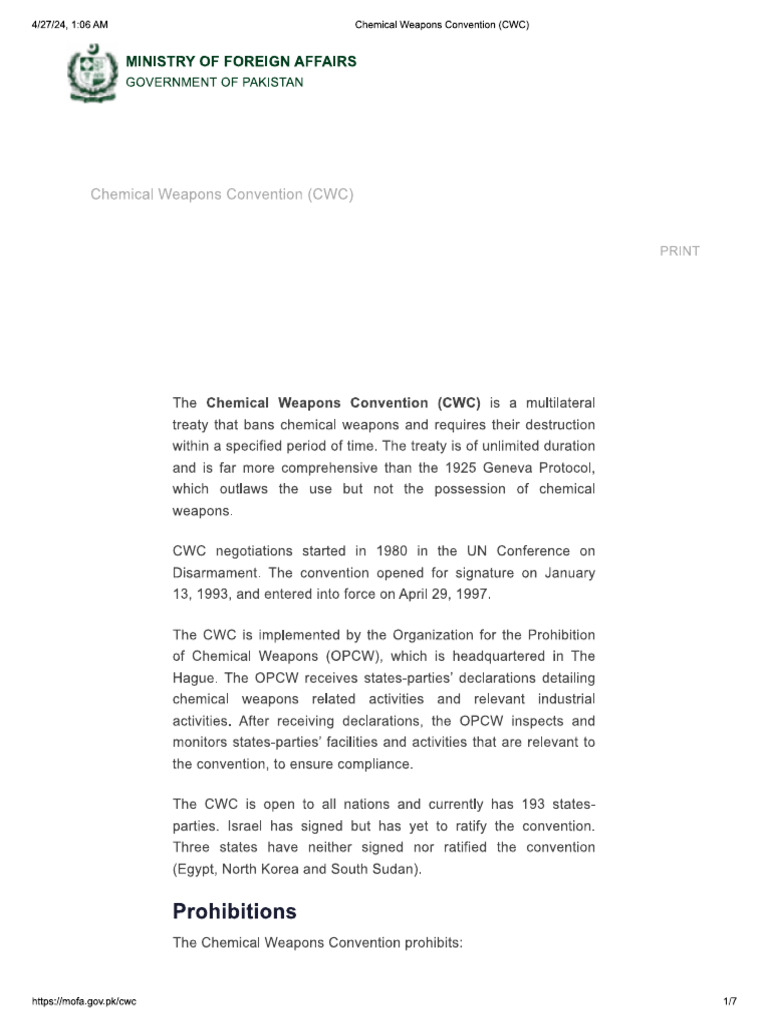 Chemical Weapons Convention (CWC) | PDF