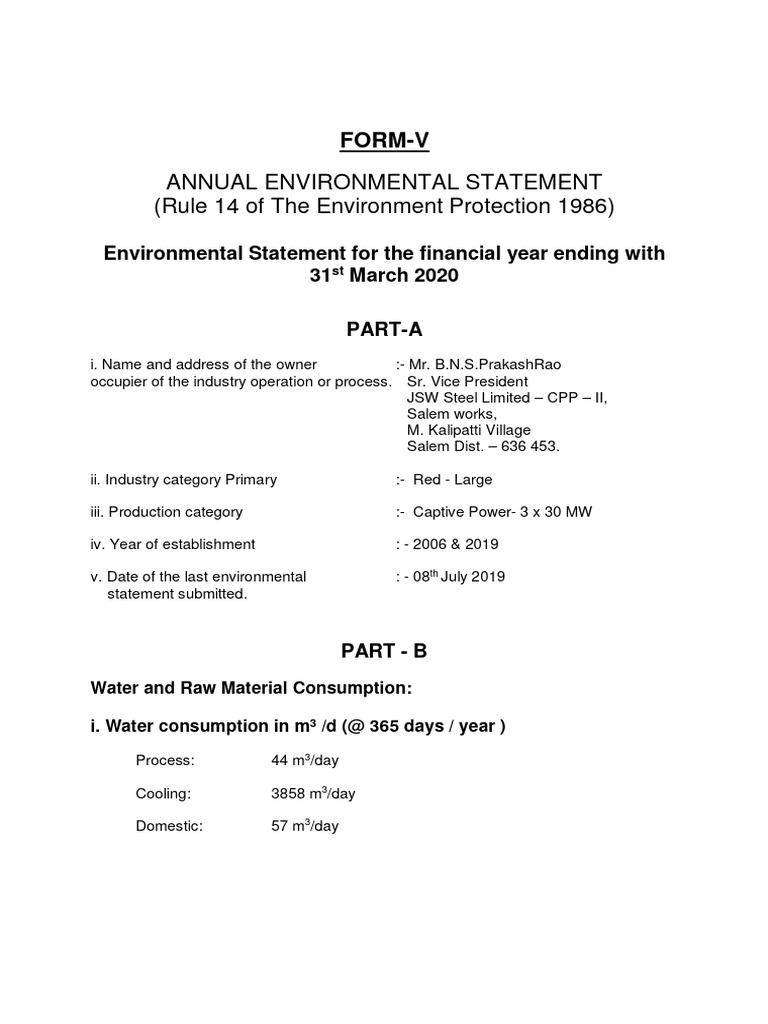 JSW Salem Form V CPP - II 19-20 | PDF | Waste | Waste Management