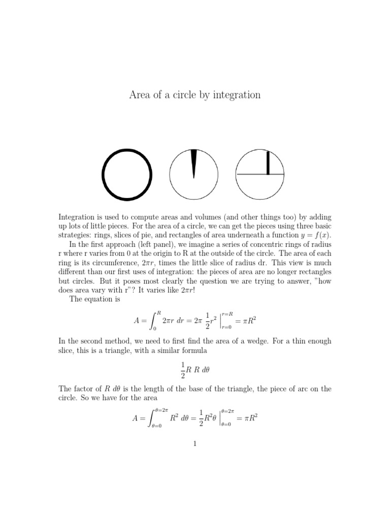 Area of a Circle via Integration Methods | PDF | Area | Circle