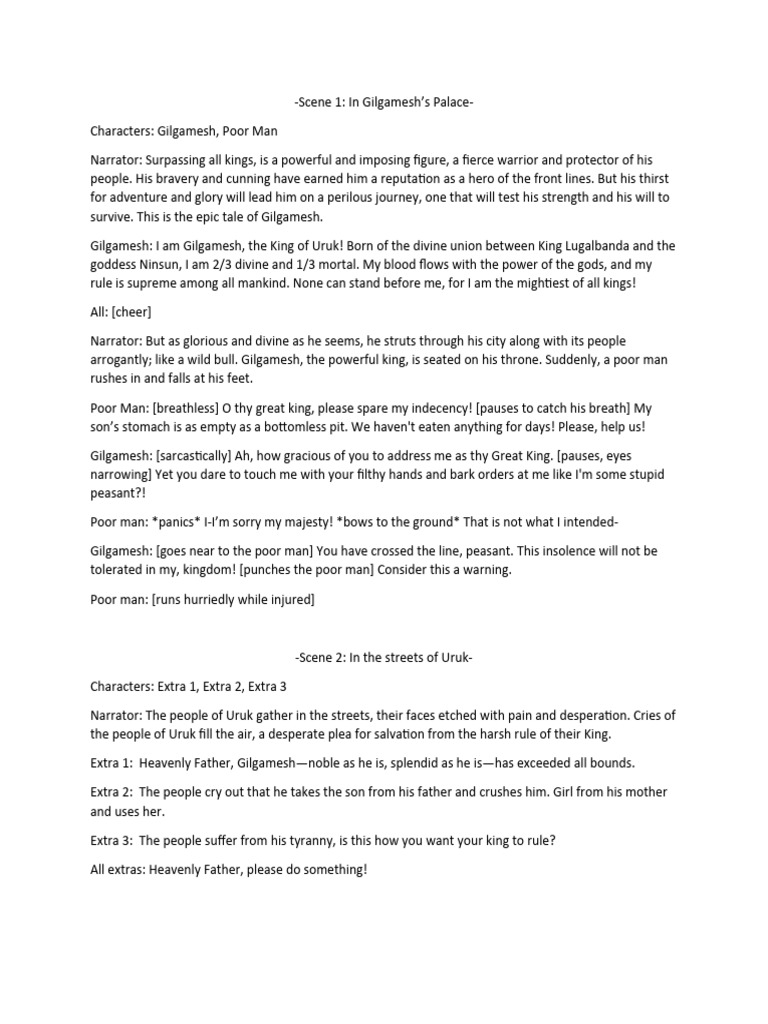 Gilgamesh Initial Script | PDF | Epic Of Gilgamesh | Mesopotamian Mythology