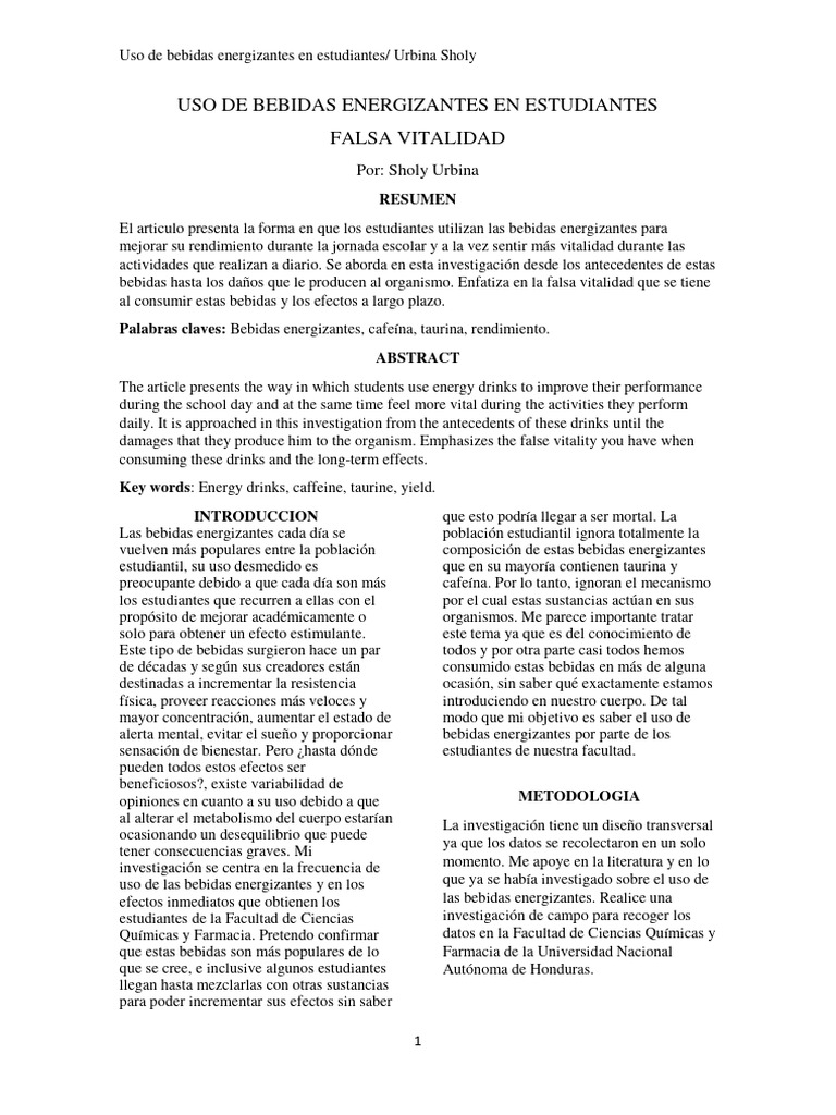 Consumo de bebidas energizantes en estudiantes | PDF | Metodología de ...