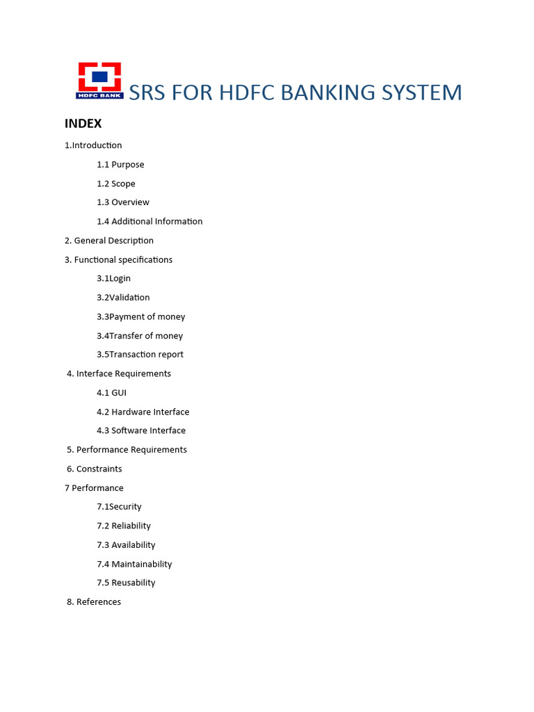 SRS FOR HDFC BANKING SYSTEM | PDF | Automated Teller Machine | Database Transaction