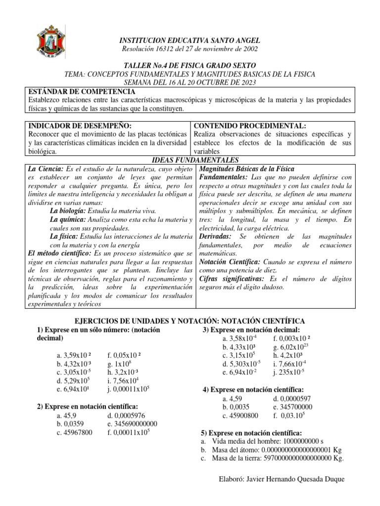 Taller 4 Notacion Cientifica | PDF | Física | Importar