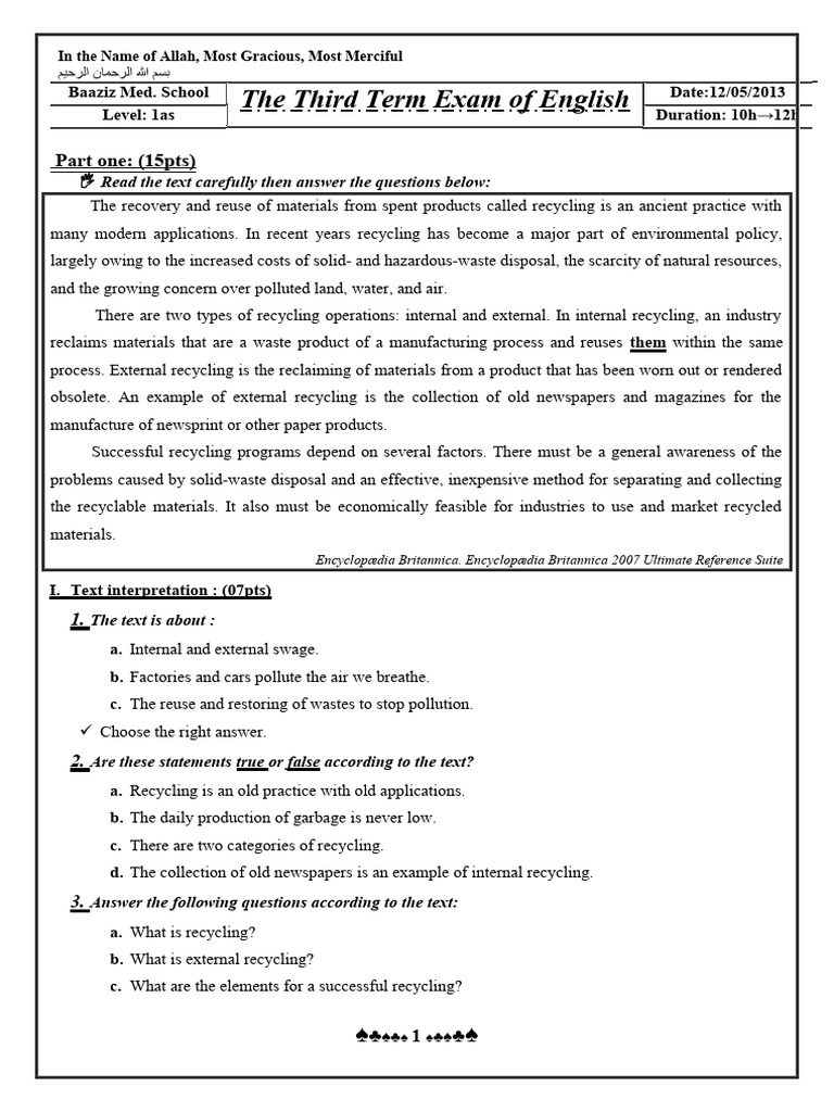 1as 3rd Exam | PDF | Recycling | Waste Management