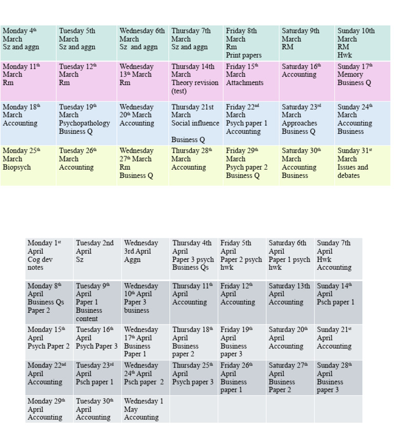 March Revision Timetable A Level | PDF