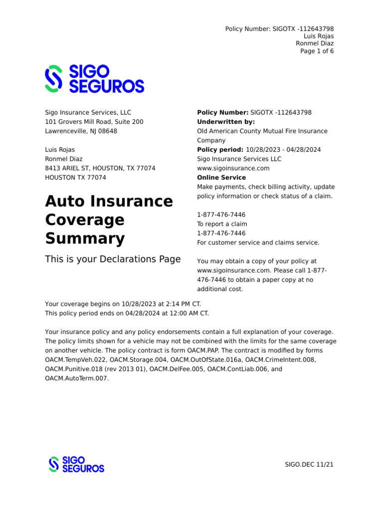 Declarations | Download Free PDF | Insurance | Vehicle Insurance