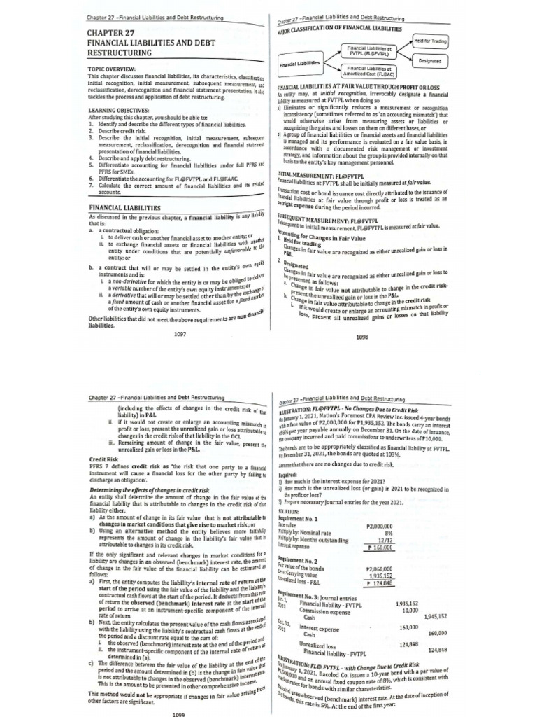 Chapter 27 Financial Liabilities and Debt Restructuring | PDF | Debt ...