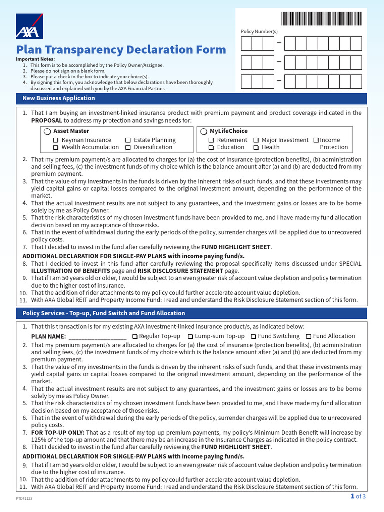 Plan Transparency Declaration Form (PTDF) - FINAL | PDF | Insurance ...
