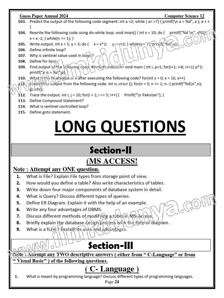 12th-class-guess-papers-2024-com-long | PDF | Computer Programming | Software Engineering