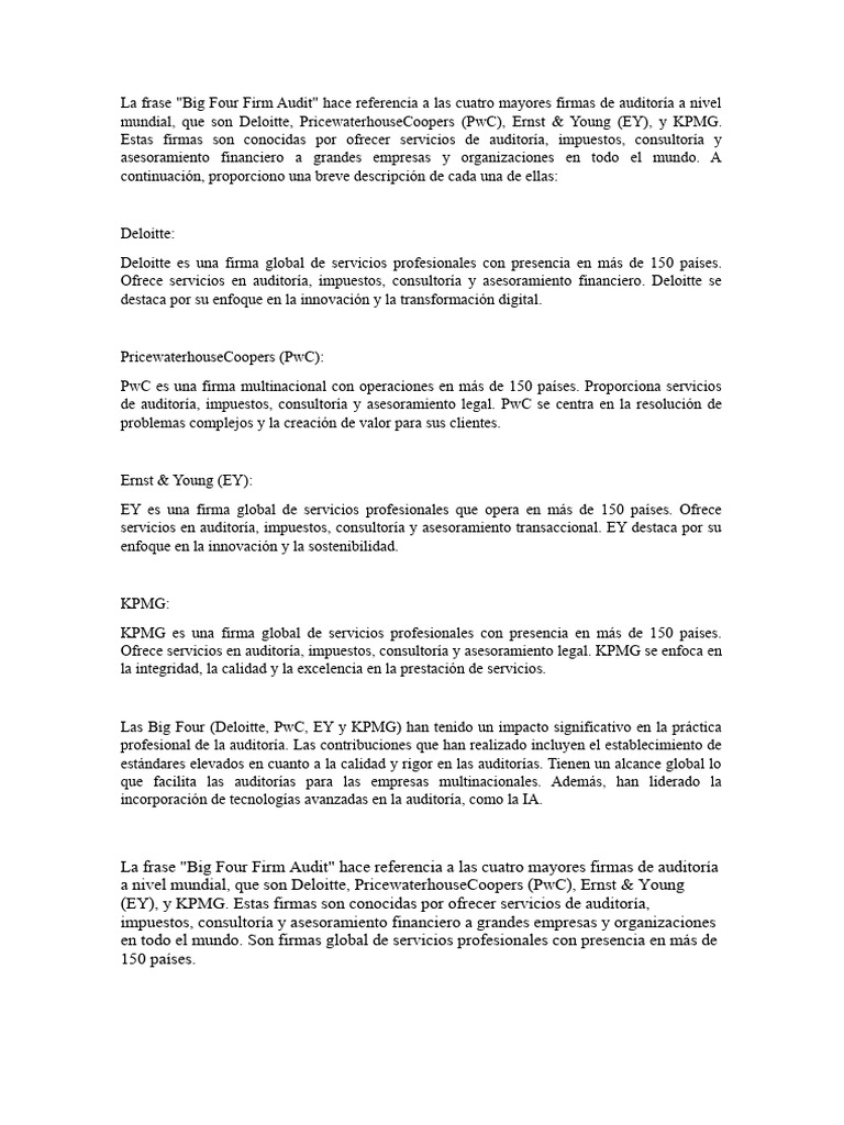 Big Four | PDF | Auditoría | Contralor