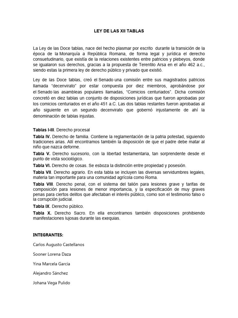 La Ley de las Doce tablas | PDF | Derecho penal | Castigos